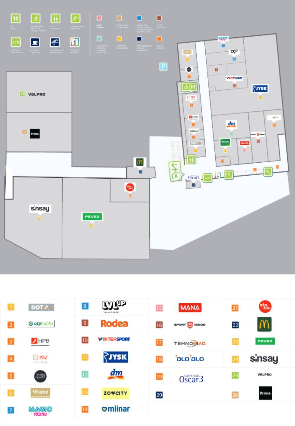 Karta centra - Dalmare Shopping Centar